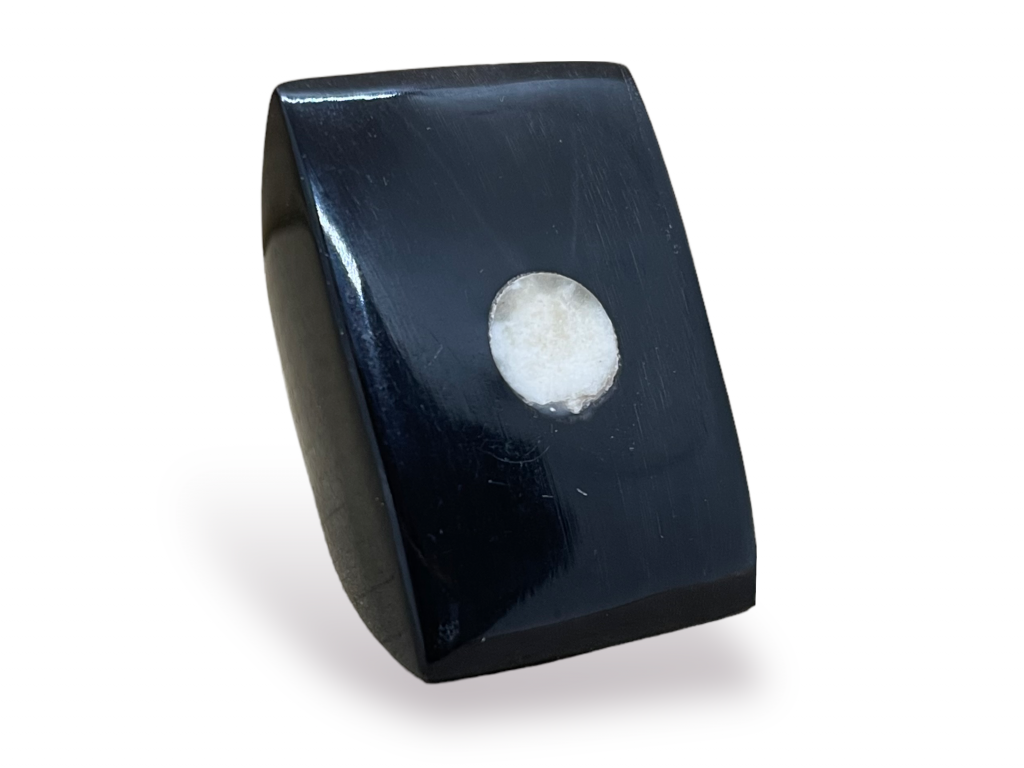 A West African Large Black Horn Ring With A RectangularTop, Inlaid With ...